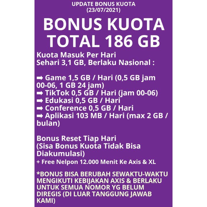 Jual PERDANA AXIS KUOTA 100 GB (EXTRA KUOTA UPDATE TOTAL SEKARANG 186 GB) TERMURAH BISA COD ...