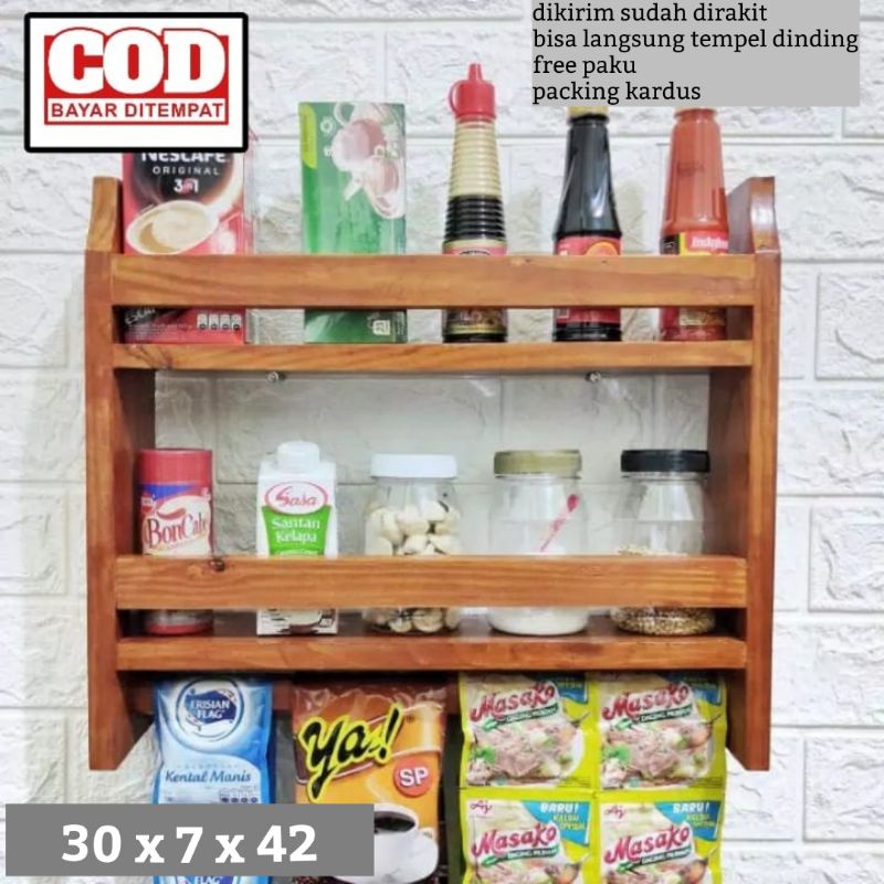Jual rak bumbu dinding / rak bumbu tempel dinding / rak bumbu kayu ...