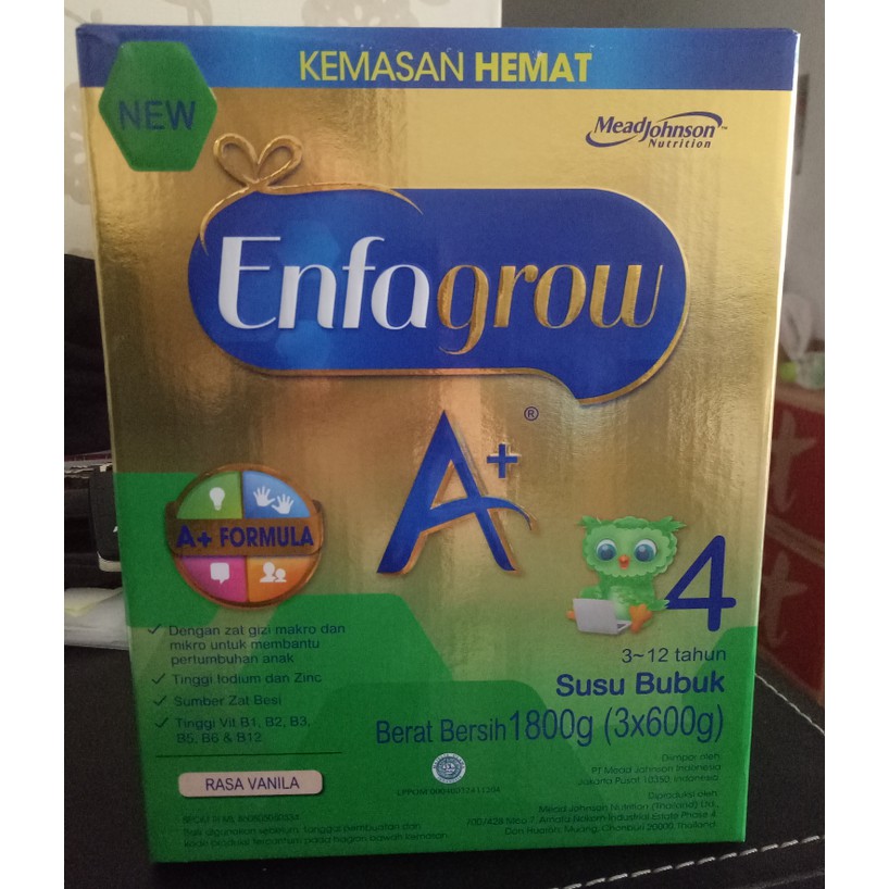 Jual Susu Anak Enfagrow 4 A+ Rasa Vanila Isi 1800g Kemasan Kotak | Shopee Indonesia