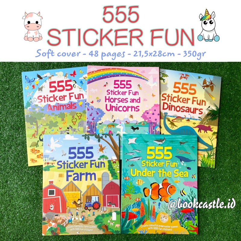 Jual 555 sticker fun activity book farm dinosaurs unicorn animals sea ...