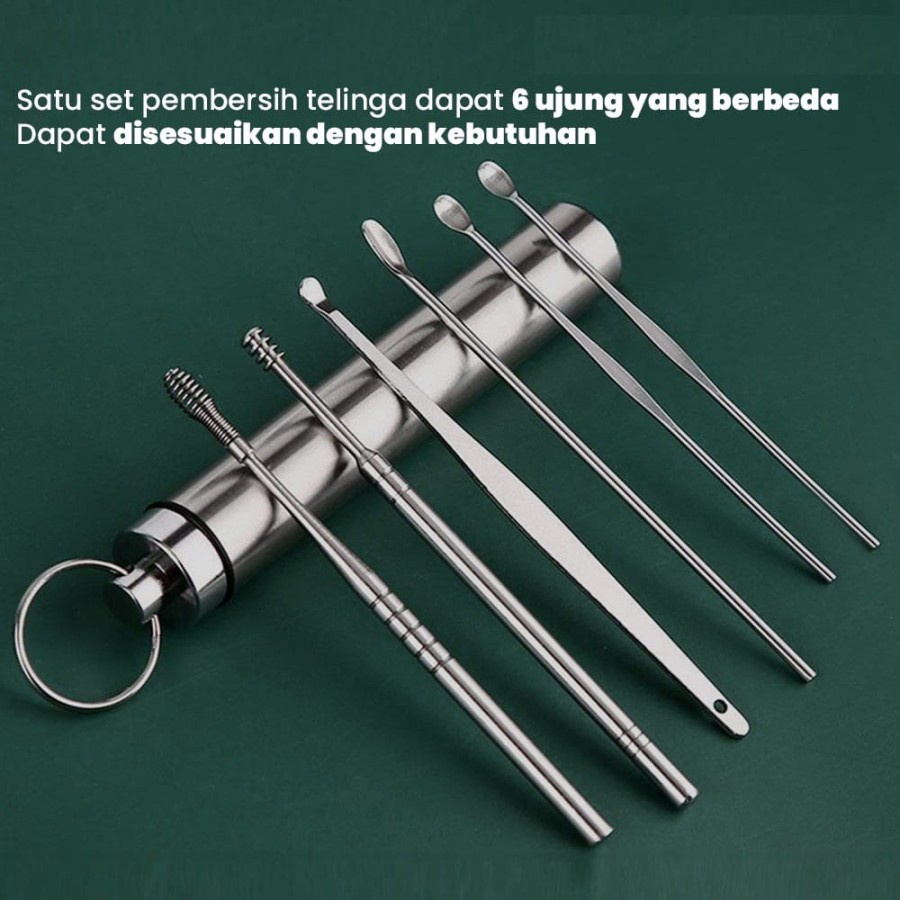 Jual Alat Pembersih Telinga Korek Kuping Spiral Set 7 Pcs Stainless ...