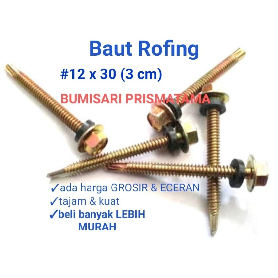 Jual Baut atap 12 x 30 / Rofing kuning 3 cm | Shopee Indonesia
