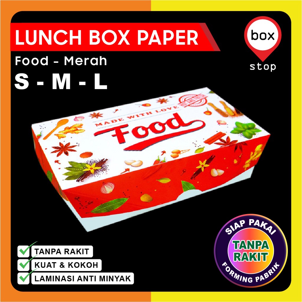 Jual Lunch Box Paper FOOD Series - MERAH - (50 pcs) | Shopee Indonesia