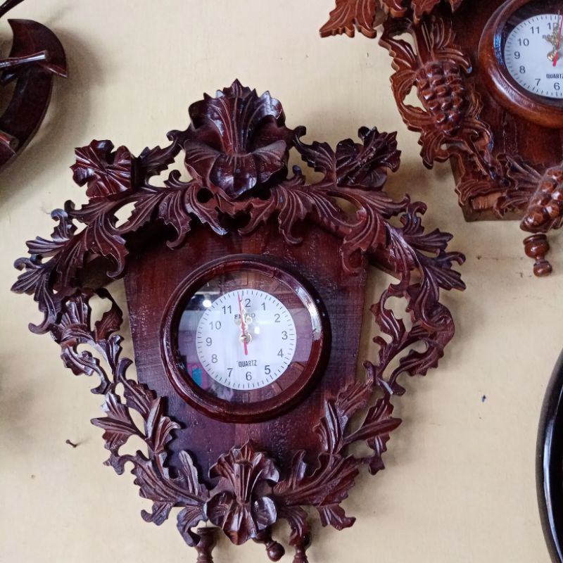 Jual JAM DINDING BUNGA UNIK CANTIK FURNITURE DARI KAYU JATI ASLI 60CM ...