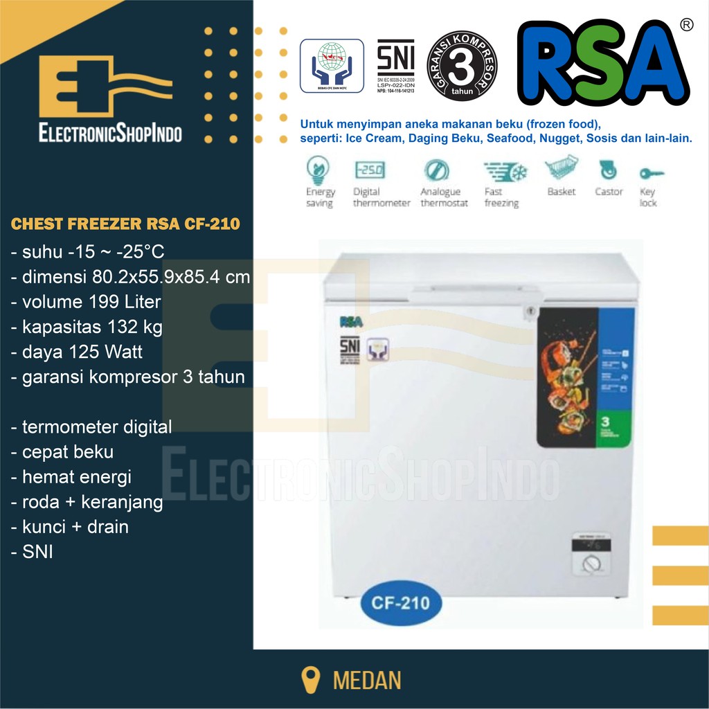 Jual Chest Freezer RSA CF 210 / CF-210 LITER KULKAS BEKU FREEZER ...