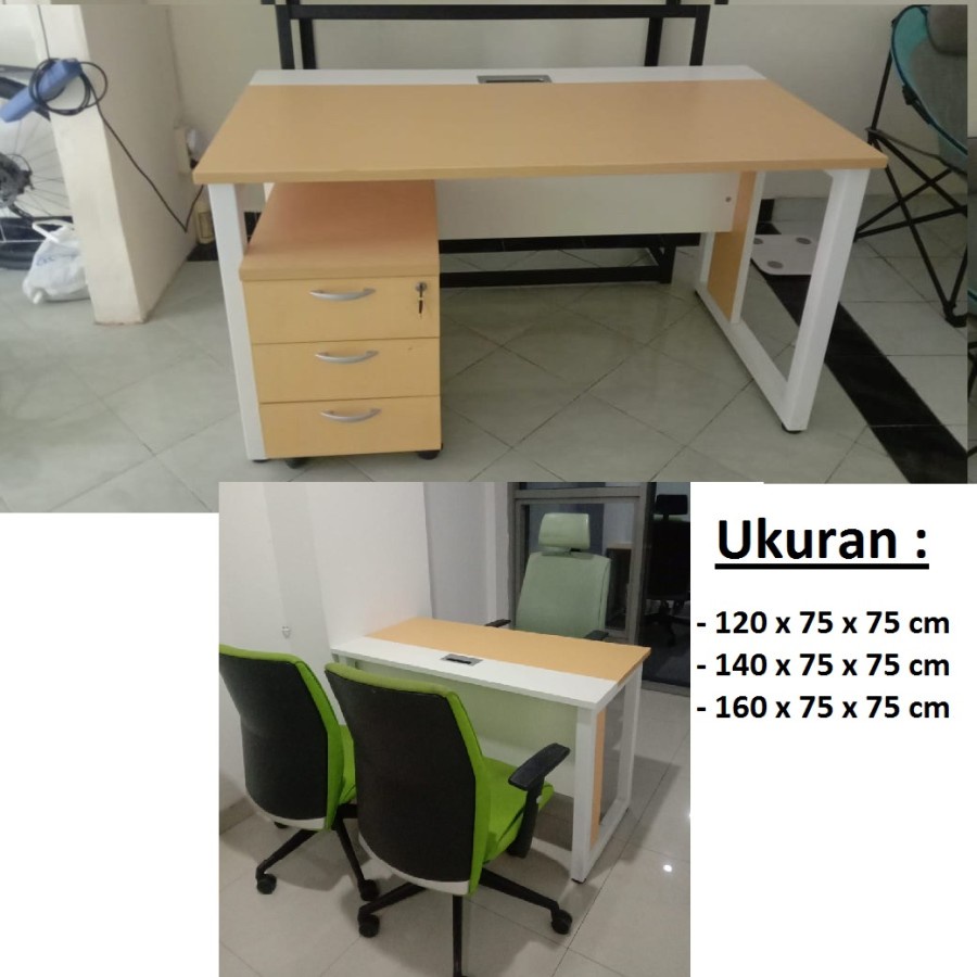 Jual Meja kerja staff kantor bos modern kayu 120 140 160 dengan laci ...