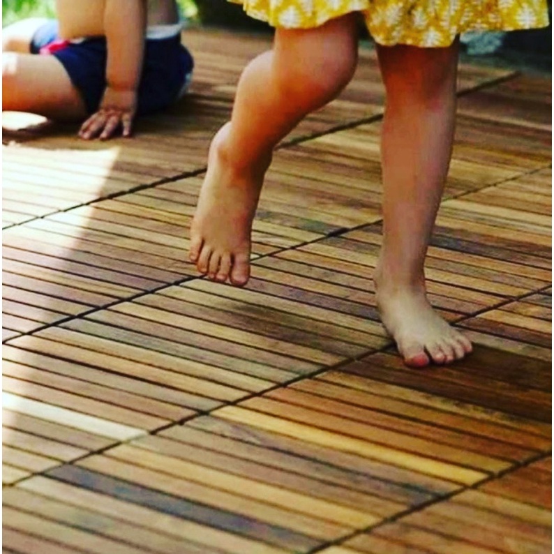 Jual ubin kayu jati decking tile motif lurus | Shopee Indonesia