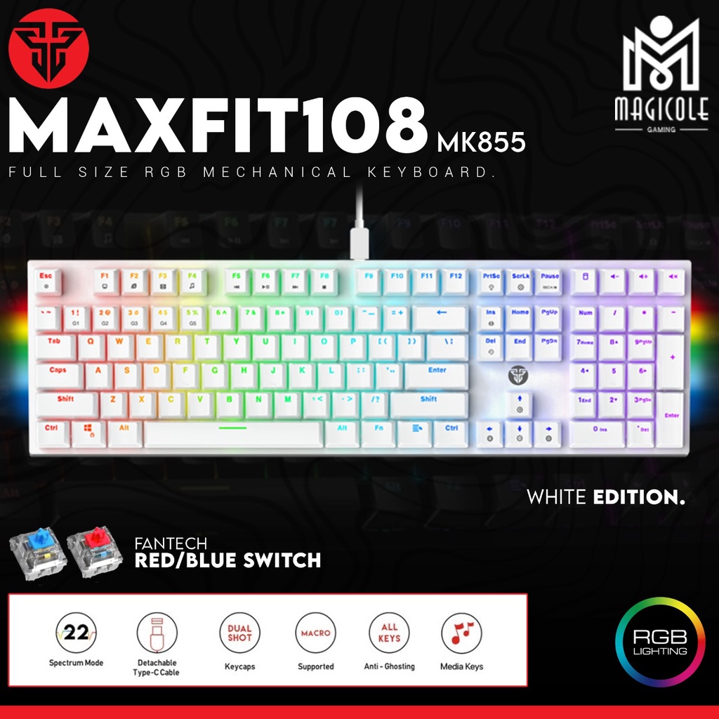 Jual Fantech MAXFIT108 MK855 Hotswap 5 pin RGB Mechanical Gaming Keyboard | Shopee Indonesia