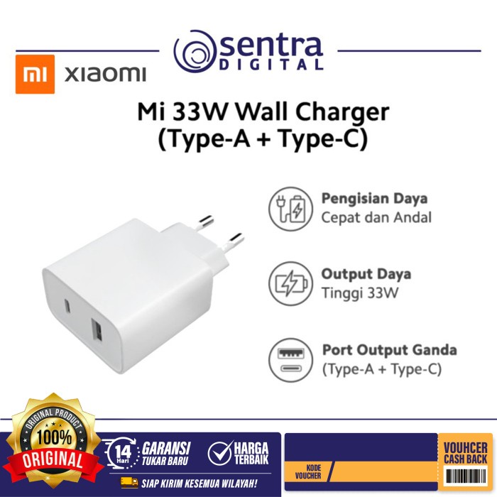 Jual Xiaomi Mi 33W Wall Charger (Type-A + Type-C) | Shopee Indonesia