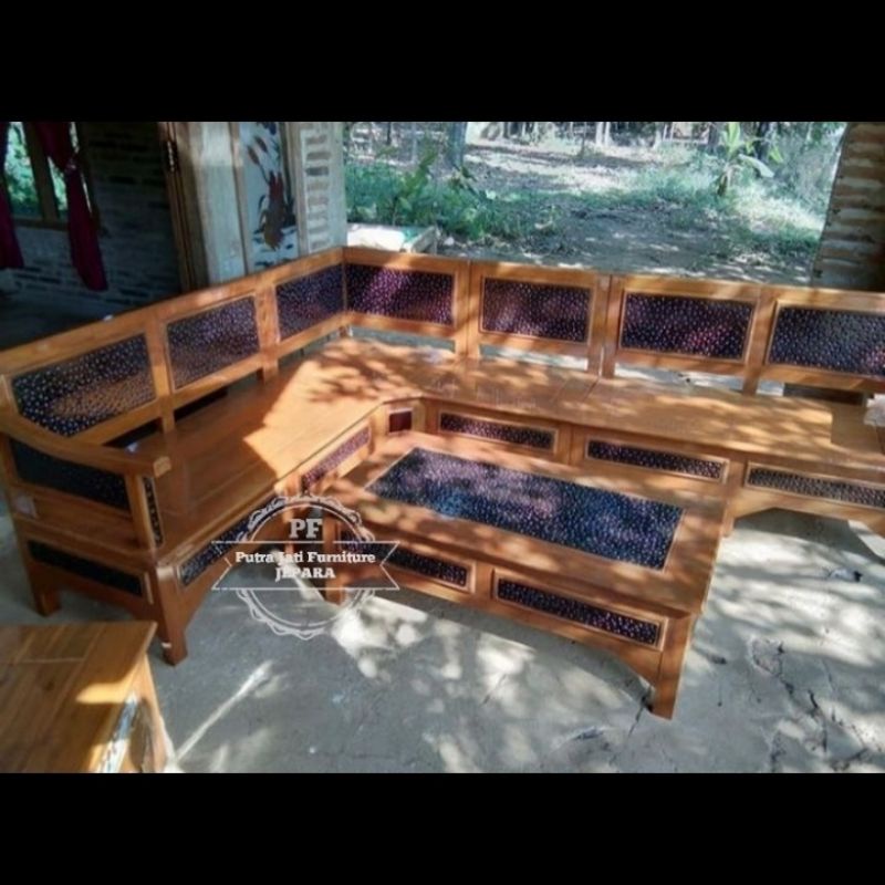 Jual Set meja kursi sudut untuk ruang tu ukir kayu jati mebel murah | Shopee Indonesia