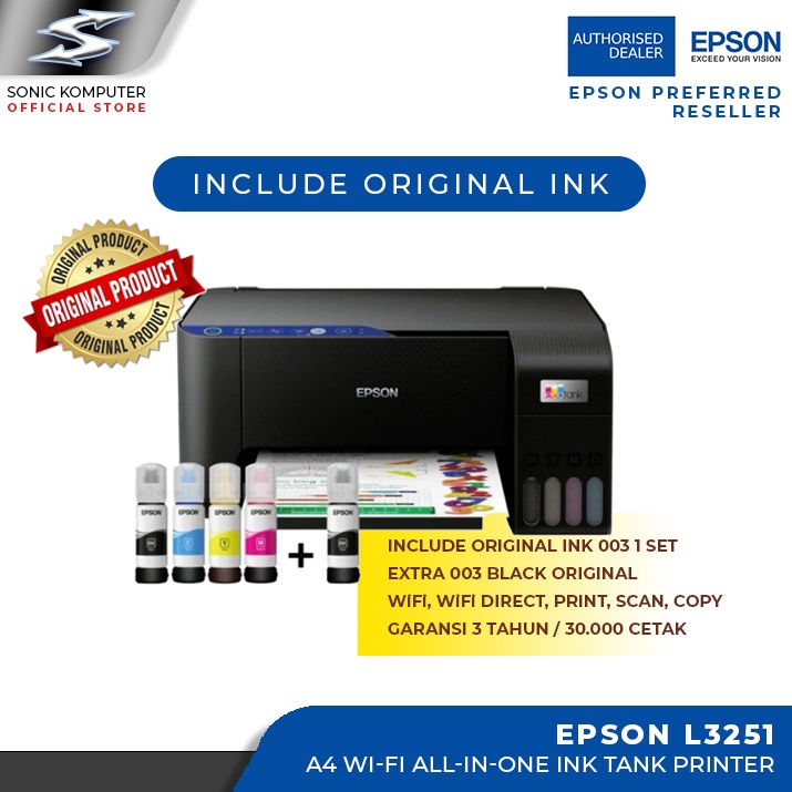 Jual Epson EcoTank L3251 A4 Wifi All in One Ink Tank Printer | Shopee ...