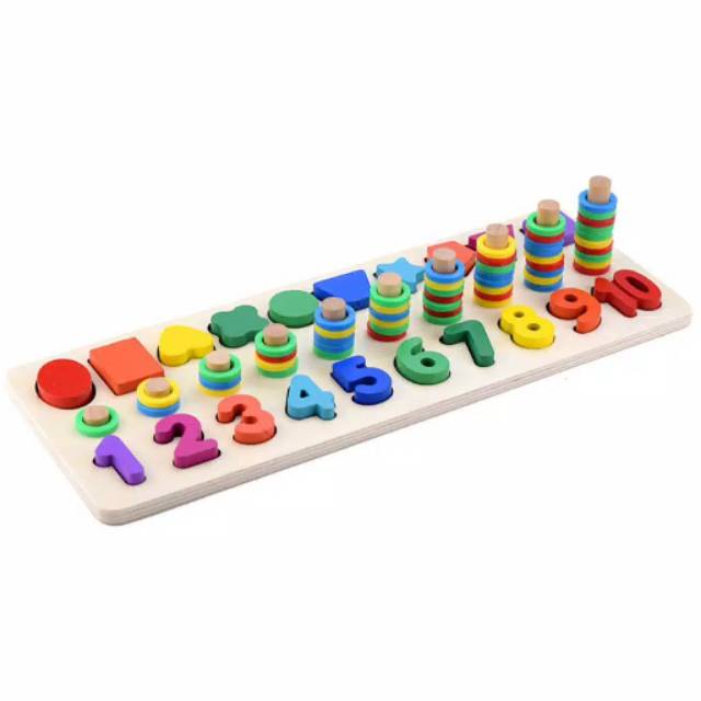 Jual Montessori donat shape / 3 in 1 puzzle angka dan bentuk / puzzle ...