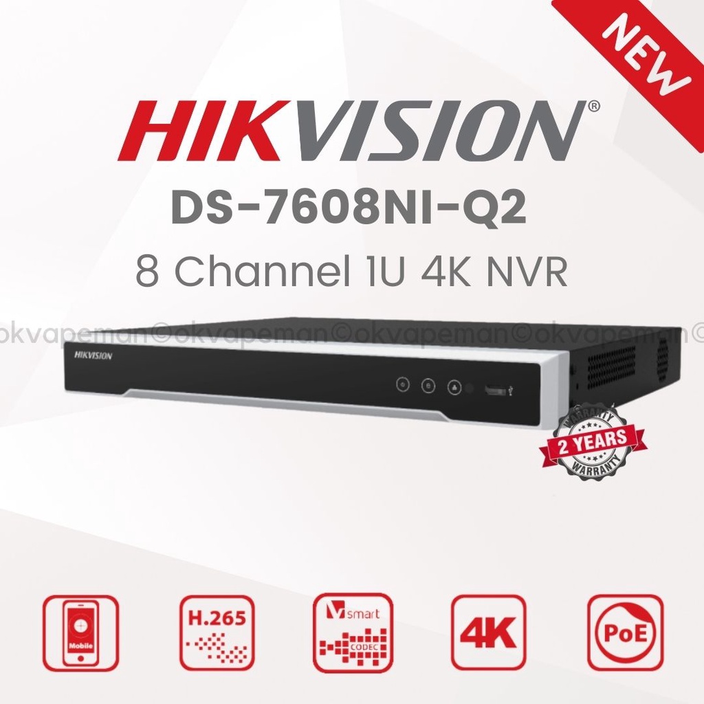Jual NEW HIKVISION DS-7608NI-Q2 NVR 8 channel 1U 4K Resolution 8CH ...