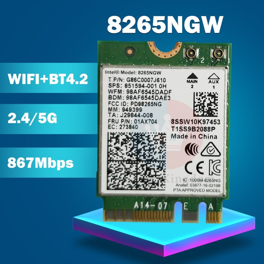 Jual Wifi 5 AC Card Wireless Intel 8265 AC BT 4.2 NGFF M.2 2G 5G 8265NGW | Shopee Indonesia