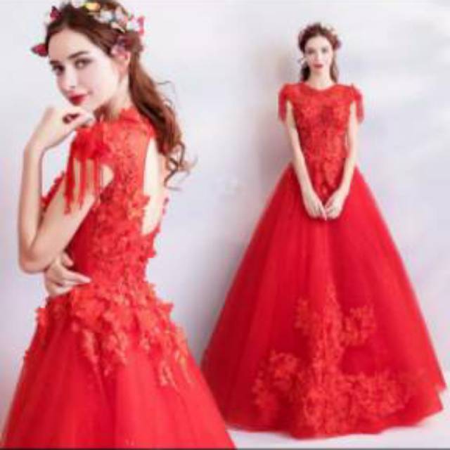Jual Gaun pengantin Merah / wedding dress warna merah party gown ...