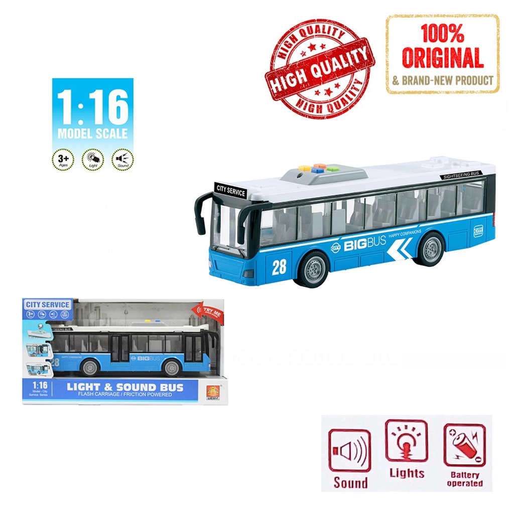 Jual Mainan Anak City Service Bus Blue with Sound and Light Friction ...