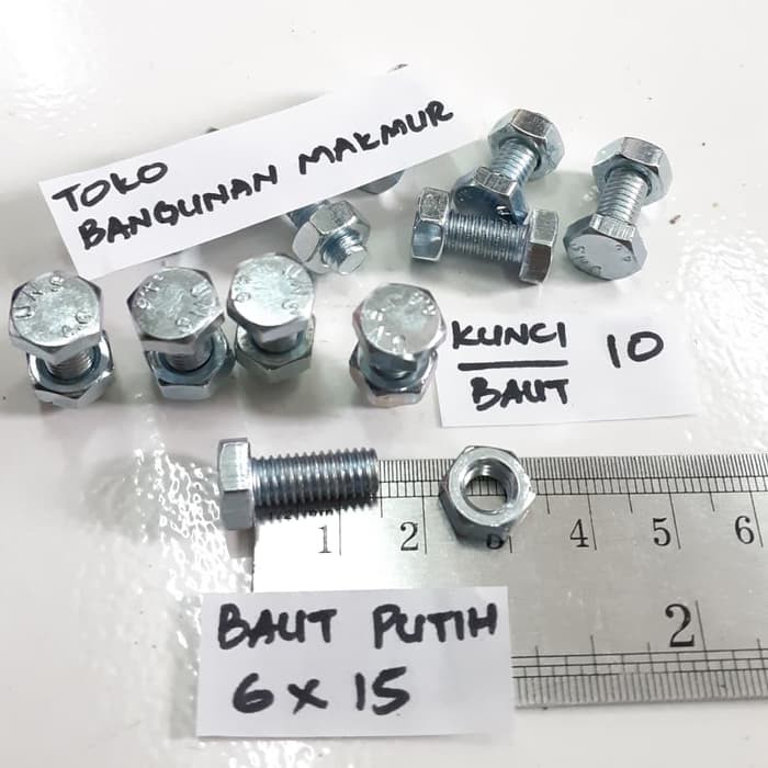 Jual Baut Putih M6 x 15 / Baut 6x15 Kunci Baut 10 - isi 10 pcs | Shopee Indonesia