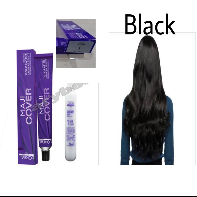 Jual L'oreal maji cover cat rambut pewarna rambut majicover no 1 black ...