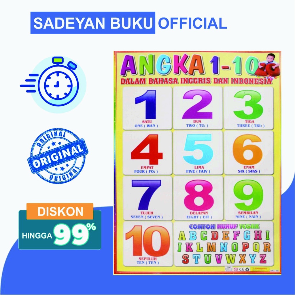 Jual Poster Edukasi Anak Lembaran Angka 1-10 Dalam Bahasa Inggris dan ...
