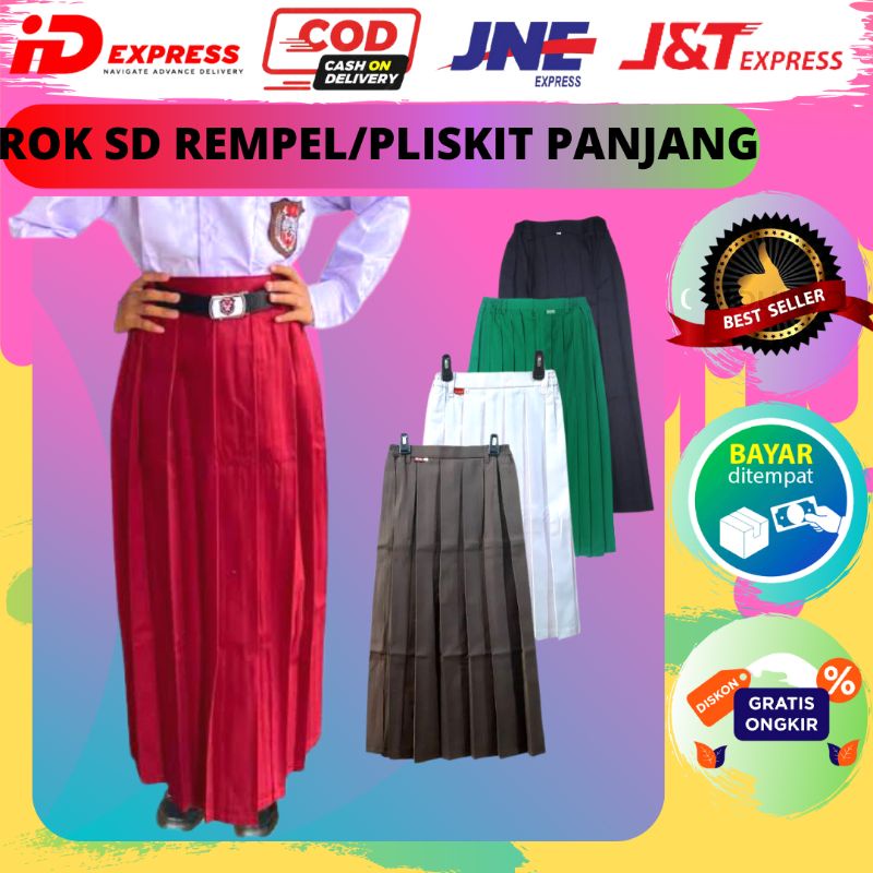 Jual Seragam Sekolah Rok Sekolah SD Full Rempel Panjang Warna Merah Coklat Putih Hitam Hijau ...