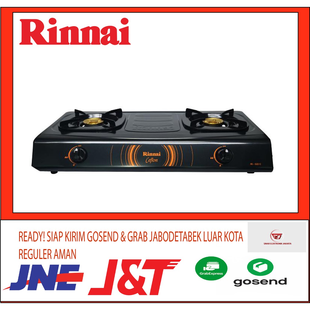 Jual PROMO Rinnai RI 522C Kompor Gas 2 Tungku Teflon Burner Kuningan ...