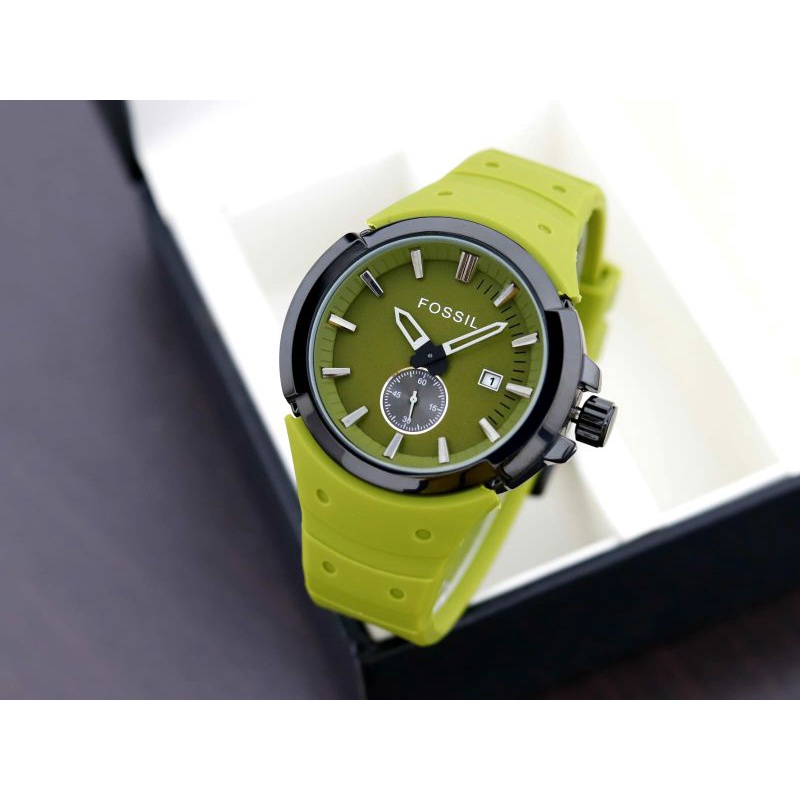 Jual jam tangan pria F0551L Tali rubber Hijau Elegan Date & Second ...