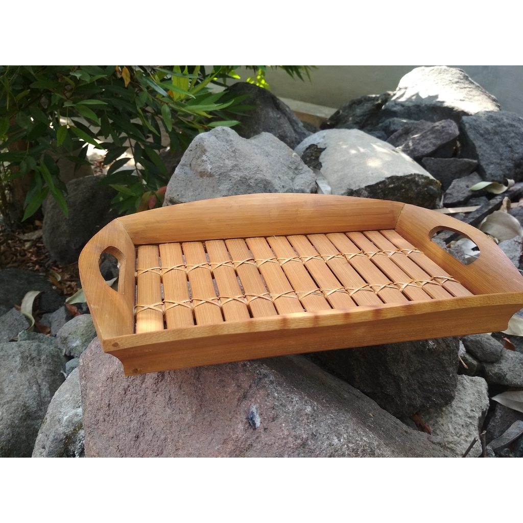 Jual Nampan bambu wadah makanan snack alami ukuran sedang | Shopee ...