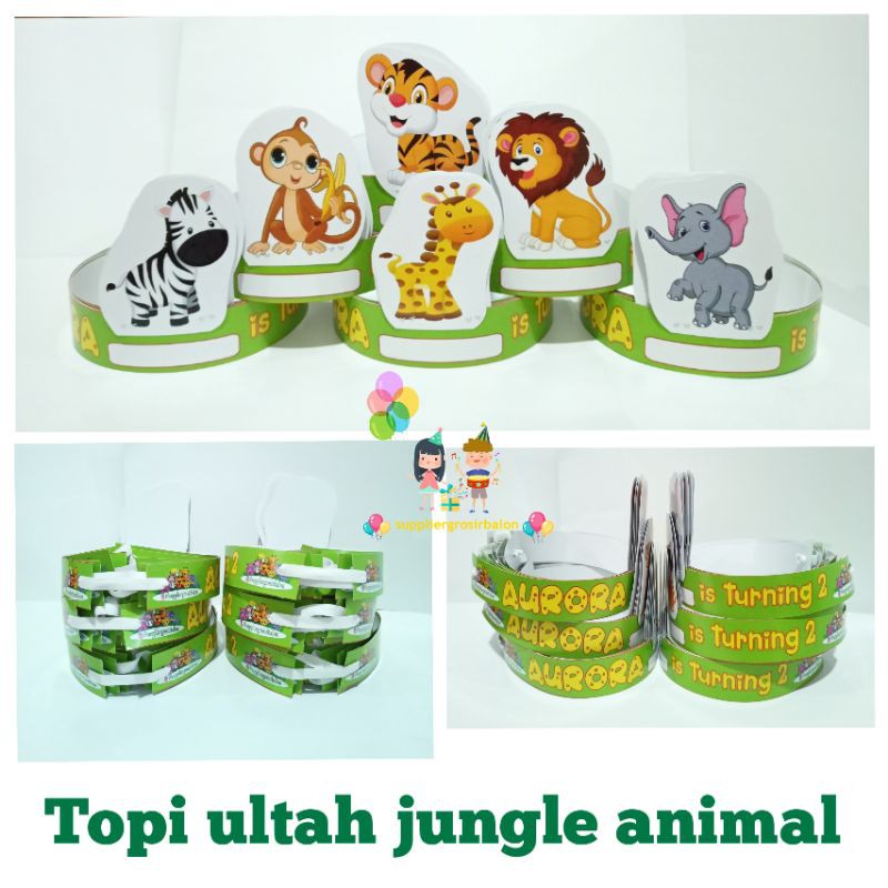Jual Topi ulang tahun/ultah custom tema jungle animal, badanamu, didi ...