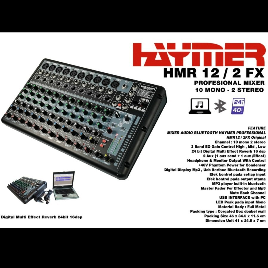 Jual Mixer haymer Hmr 12/2 fx 12 channel 10 line mic/2channel stereo ...