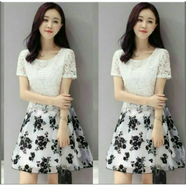 Jual Dress Midi/Mini/Gaun Brukat/Brokat/Lace Combi Babyterry Cantik ...