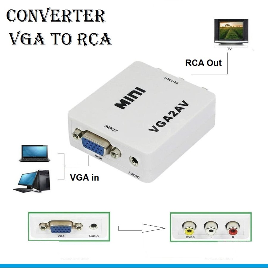 Jual VGA2AV | CONVERTER VGA FEMALE TO AV FEMALE `MINI` + KABEL USB 5 PIN MALE / VGA2AV | Shopee ...
