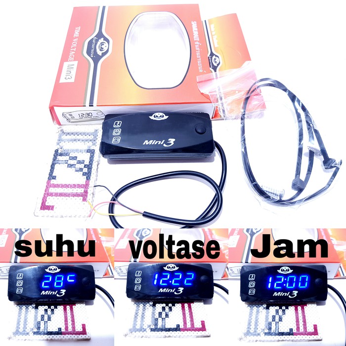 Jual GR 3 IN 1 VOLT METER AKI JAM DAN UKUR SUHU 3 FUNGSI VOLTMETER DIGITAL | Shopee Indonesia