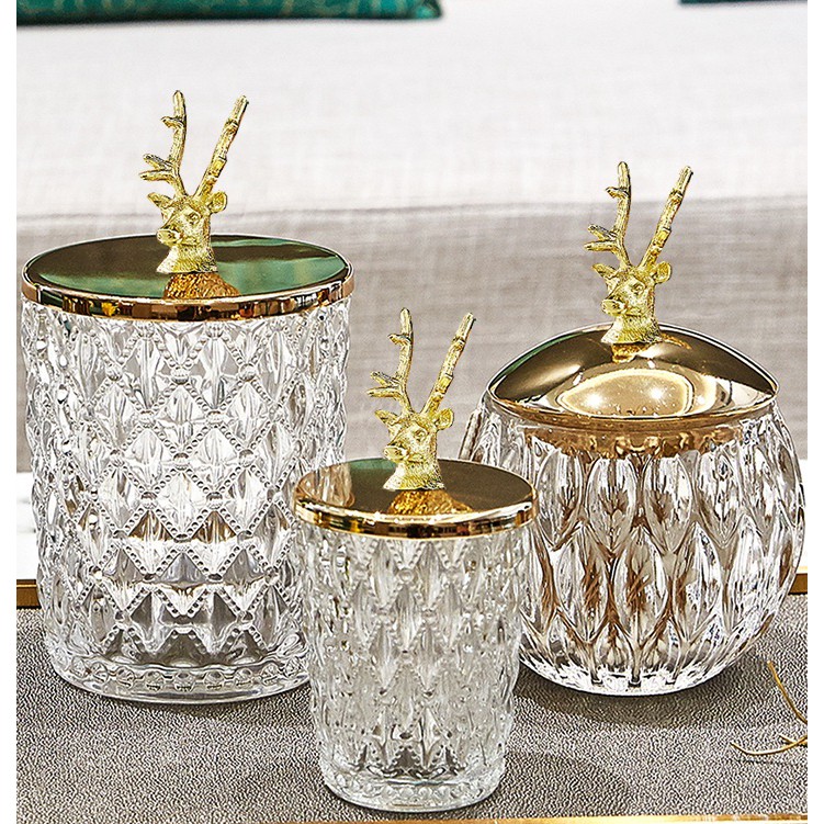 Jual Luxury Stand Deer Head Snack Jar Bulat Toples Rusa Kaca Transparan ...