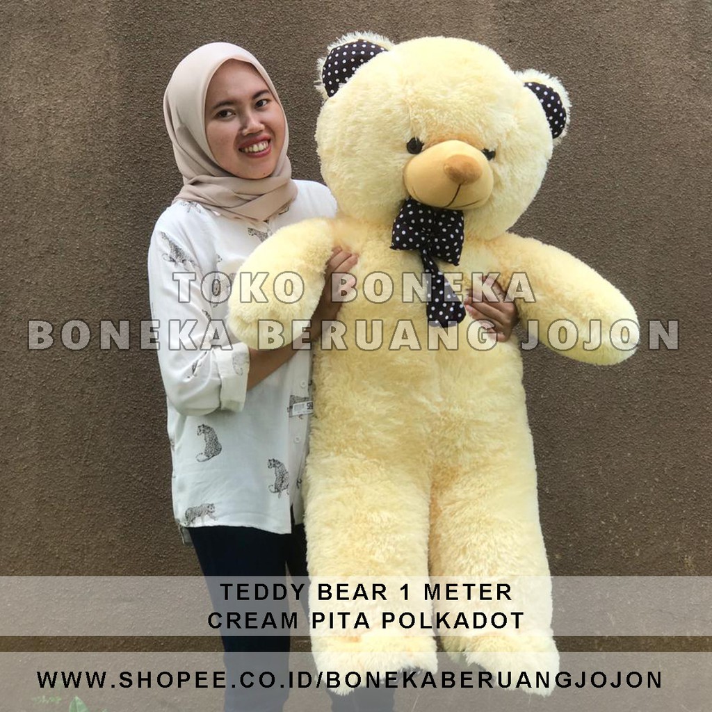 Jual Boneka Teddy Bear Jumbo 1 Meter Pita Polkadot CREAM | Shopee Indonesia
