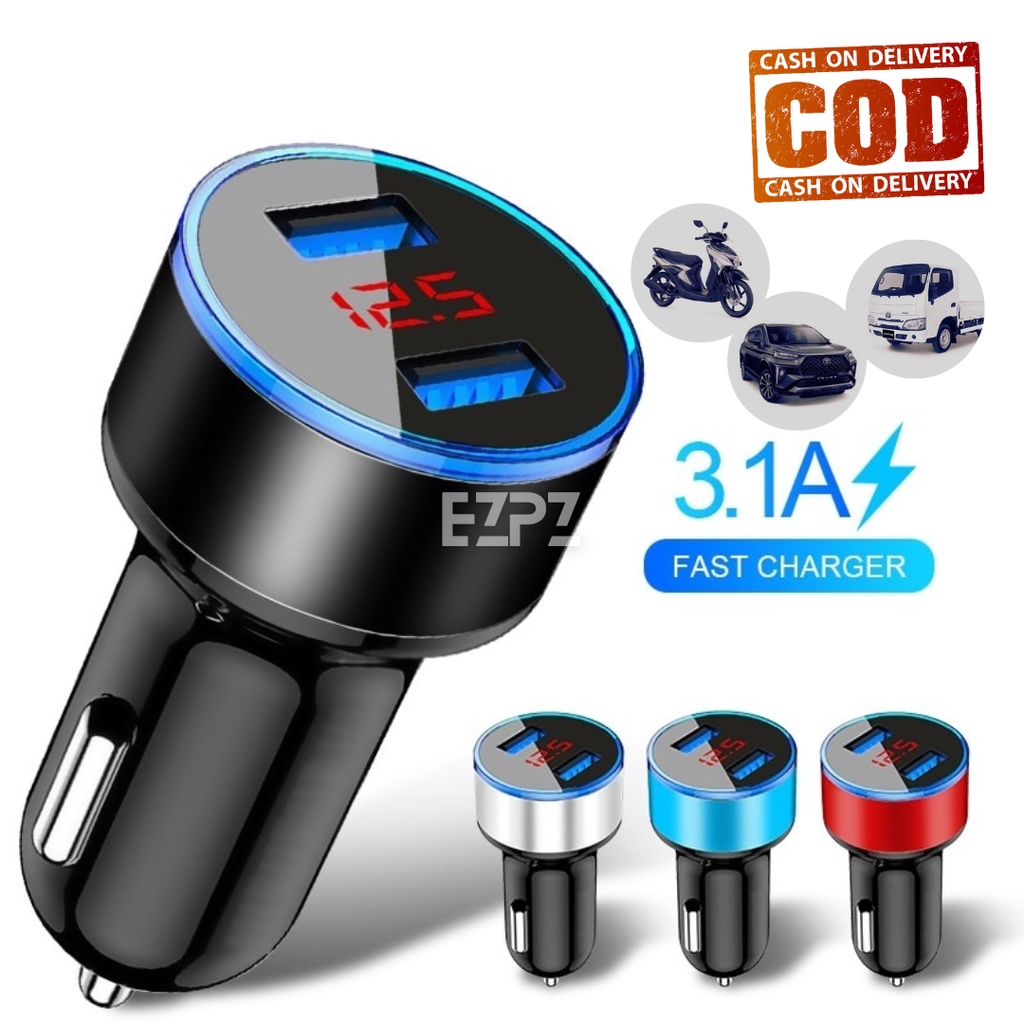 Jual EZPZ Charger Mobil Charger Motor 2 Ports 3.1A 12V-24V Output Fast ...