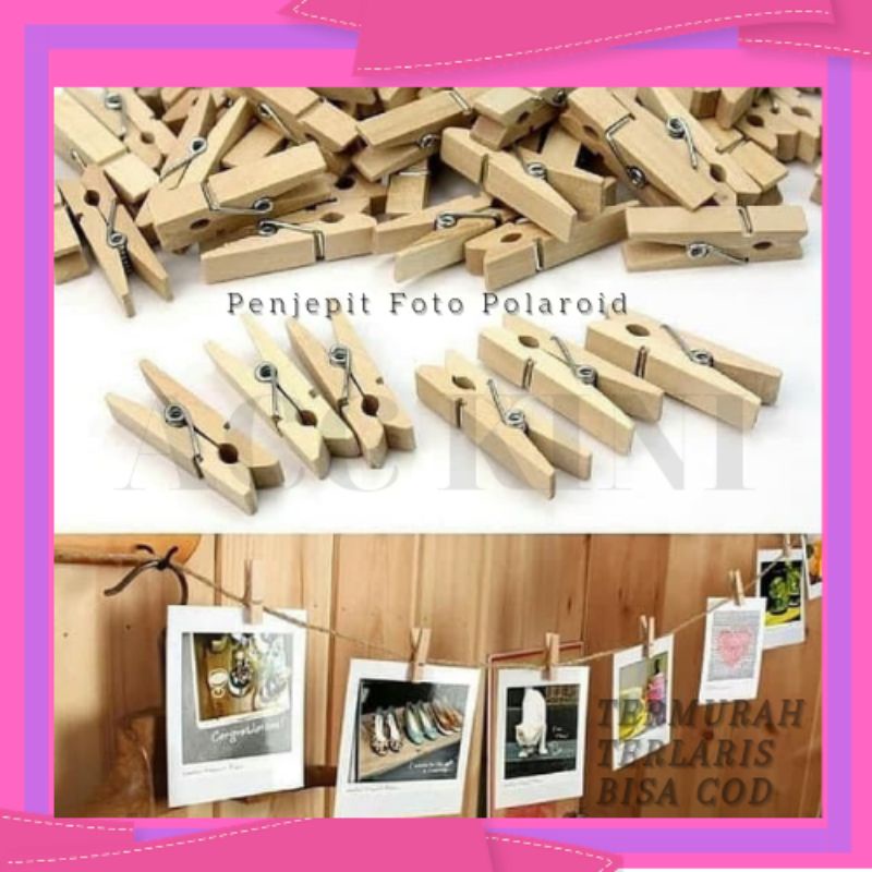 Jual AccKini - Penjepit Foto Polaroid Polos Kayu Mini Tali Rami Wooden ...