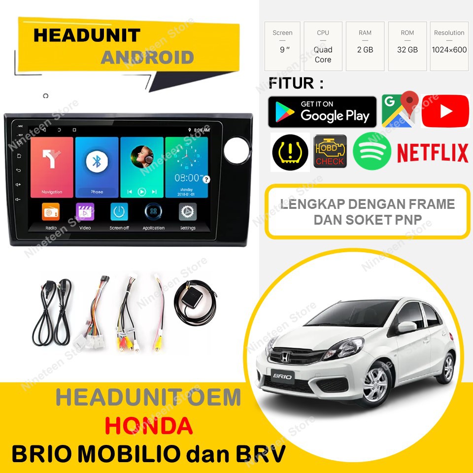 Jual Headunit Android Honda Brio Mobilio dan BRV 9 Inch PNP Frame dan ...