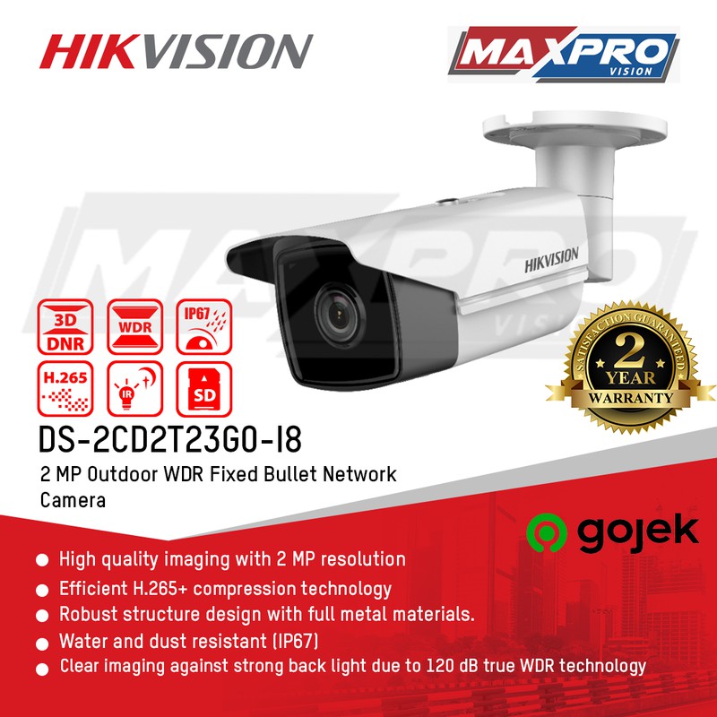 Jual DS-2CD2T23G0-I8 - HIKVISION IP CAMERA 2 MP OUTDOOR BULLET | Shopee Indonesia