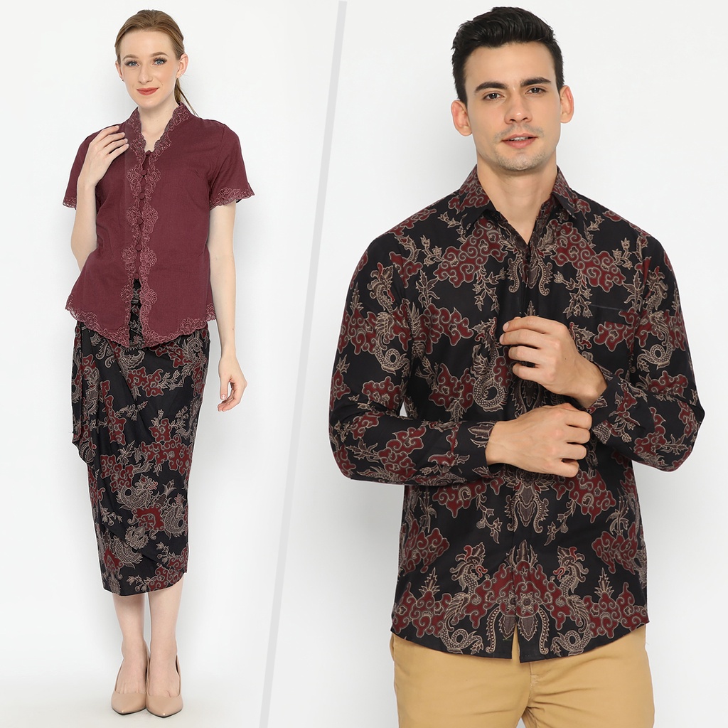 Jual BATIK COUPLE MODERN Kemeja Rok Lilit Instan Pria Lengan Panjang ...
