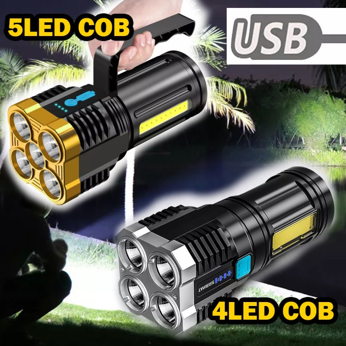 Jual Senter LED COB Super Terang Flash Kuat Daya Tinggi USB Rechargeable | Shopee Indonesia