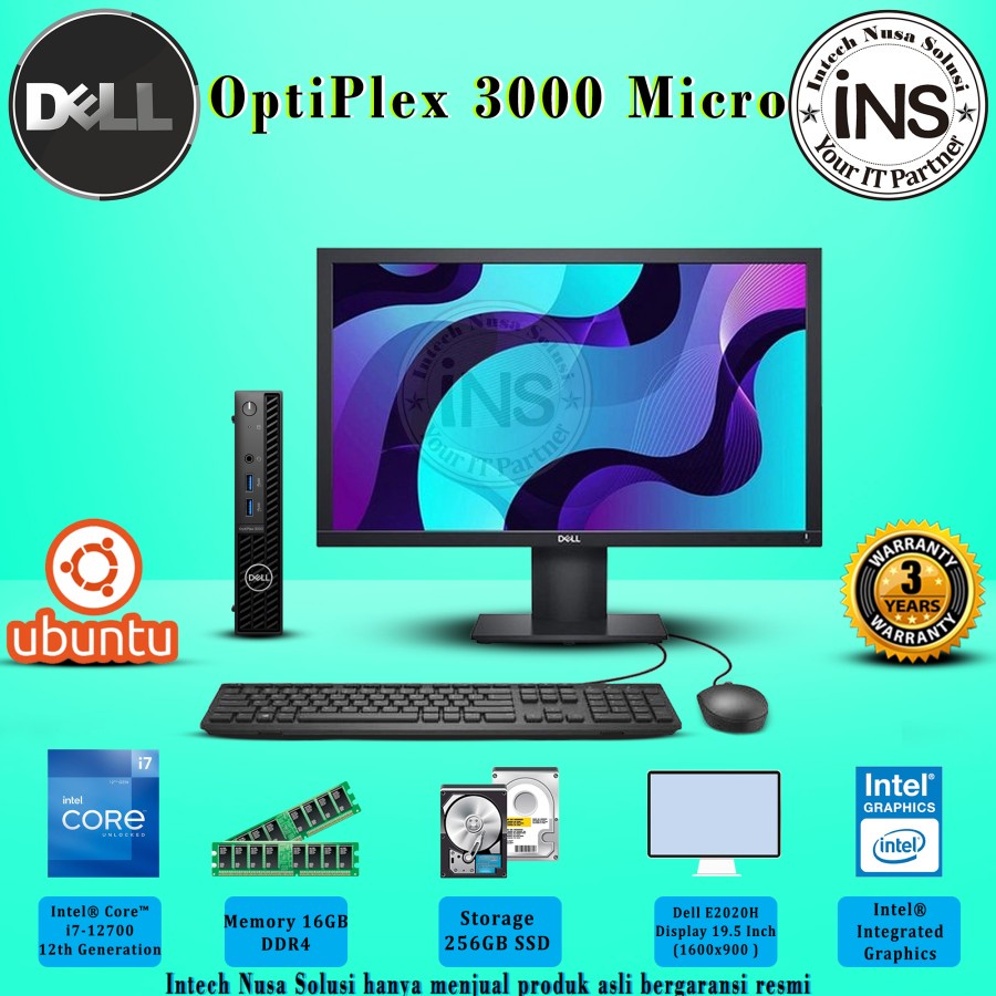 Jual PC DELL OptiPlex 3000 Micro i7-12700 16GB 256GB SSD DOS 3YR + LED ...