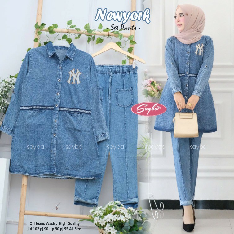 Jual Pakaian Set Muslim Jeans Wanita Dewasa Cantik | Shopee Indonesia