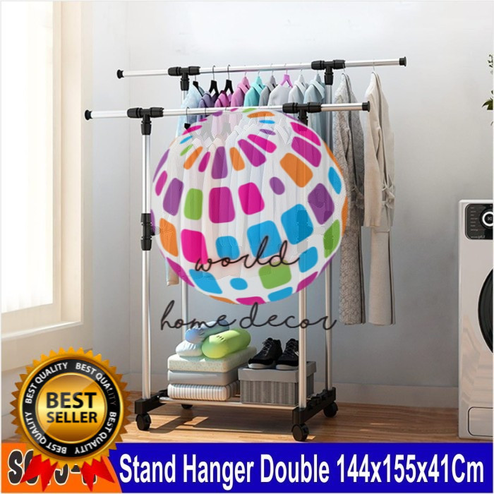 Jual STAND HANGER SINGLE / DOUBLE RAK SERBAGUNA DENGAN 4 RODA - DOUBLE ...