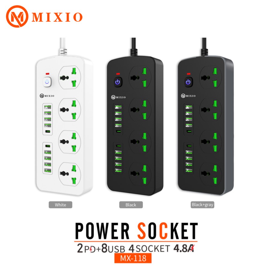Jual MIXIO SOCKET MX-118 4.8A Power Socket Charger 2PD+8 USB+4 Socket POWER SOCKET | Shopee ...