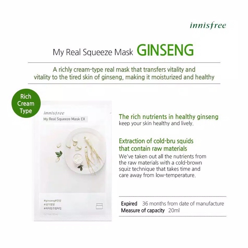 Jual Innisfree Masker Wajah Muka My Real Squeeze Mask Sheet Face 18 Type IF001 | Shopee Indonesia
