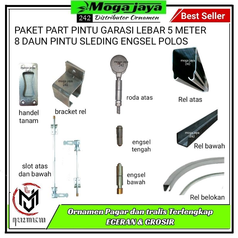 Jual part pintu garasi set lebar 5m daun pintu 8 sleding engsel POLOS ...