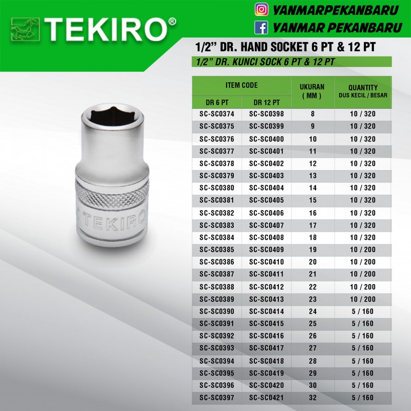 Jual TEKIRO 1/2" INCH DR. KUNCI SOCK 6 PT & 12 PT (18-27 MM) | Shopee Indonesia