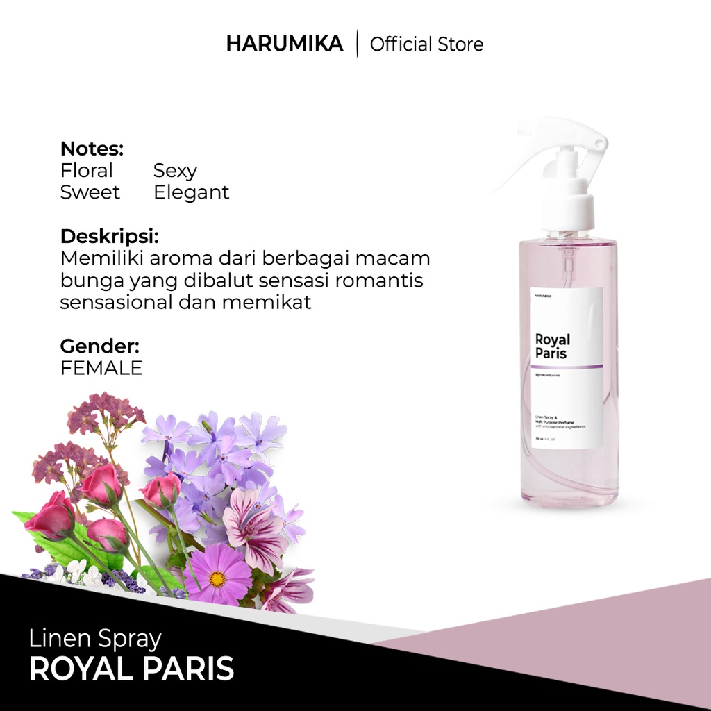 Jual HARUMIKA ROYAL PARIS 100ml LINEN SPRAY ANTI BACTERIAL | Shopee ...