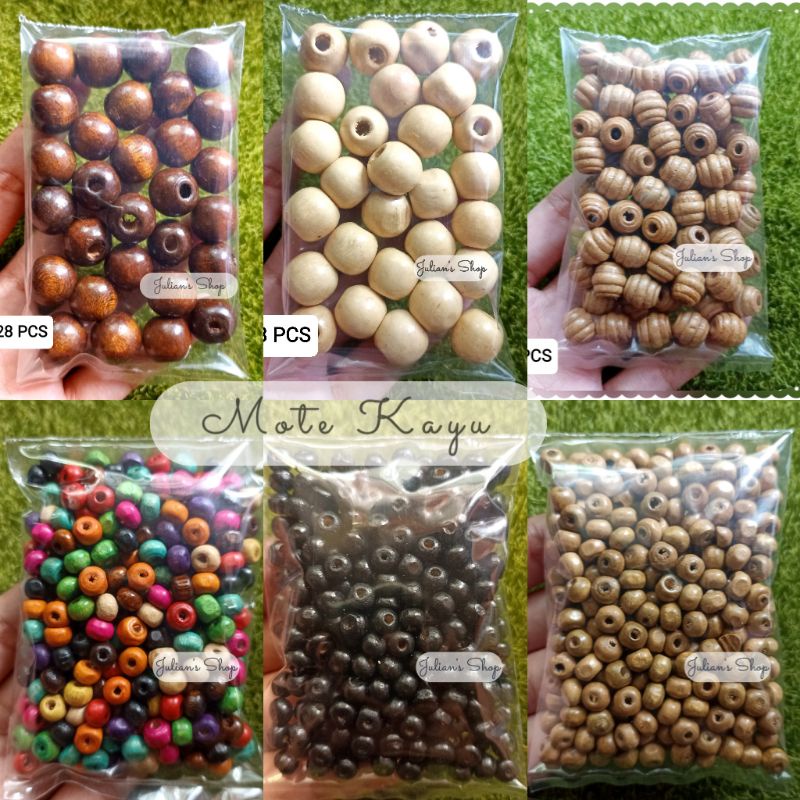 Jual Manik KAYU BULAT Hitam Coklat Krem 6/8/10/12/14/16mm Mote Makram ...
