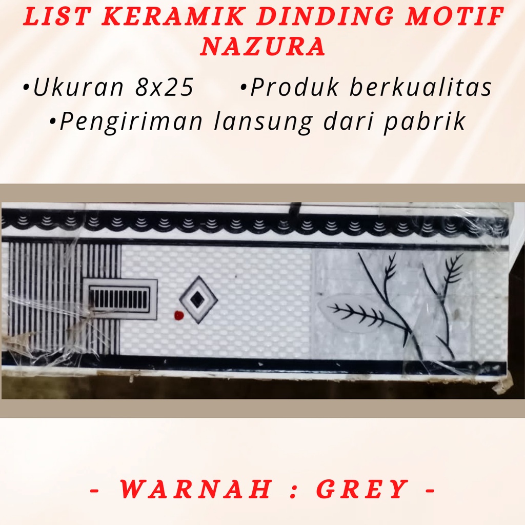 Jual list keramik dinding motif nazura ukuran 8x25 / list plint keramik ...